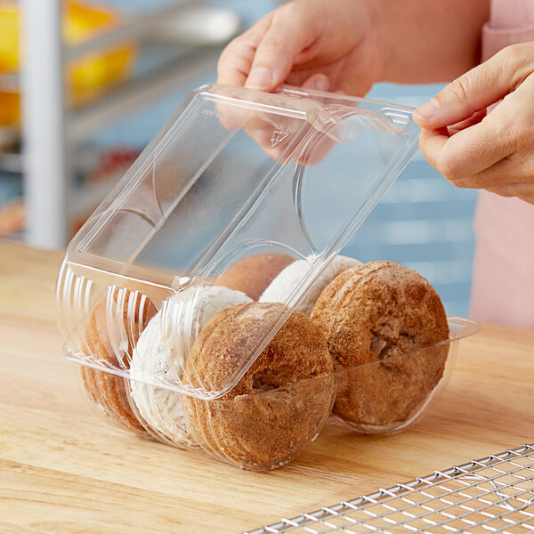 Polar Pak Clear Plastic 6-Compartment Donut Hinged Container - 240/Case