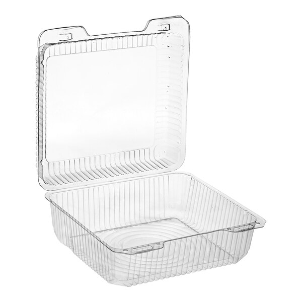 Polar Pak 8 1/4" x 7 3/4" x 3 1/2" Clear Plastic Rectangular Hinged ...