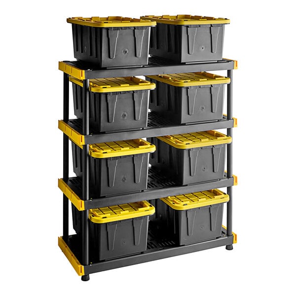 Tough Shelf 48" x 20" x 55 1/4" Black / Yellow Plastic Grid Top 4-Shelf ...