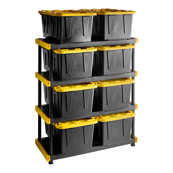 Tough Shelf 48" x 20" x 55 1/4" Black / Yellow Plastic Grid Top 4-Shelf ...