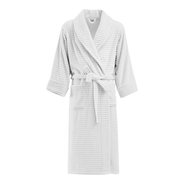 Berkshire Hospitality Repose VelvetLoft White Ribbed Polyester Bath Robe