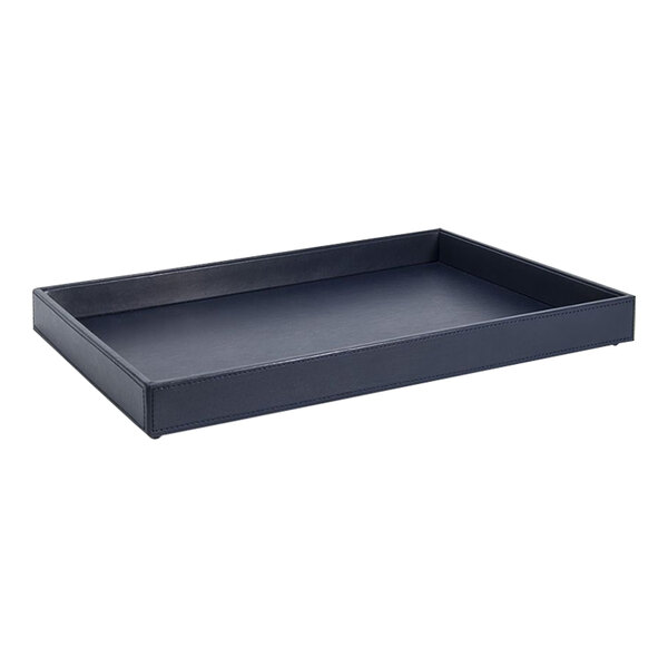 room360 London 18 1/4" x 12 1/2" Navy Faux Leather Tray - 4/Case