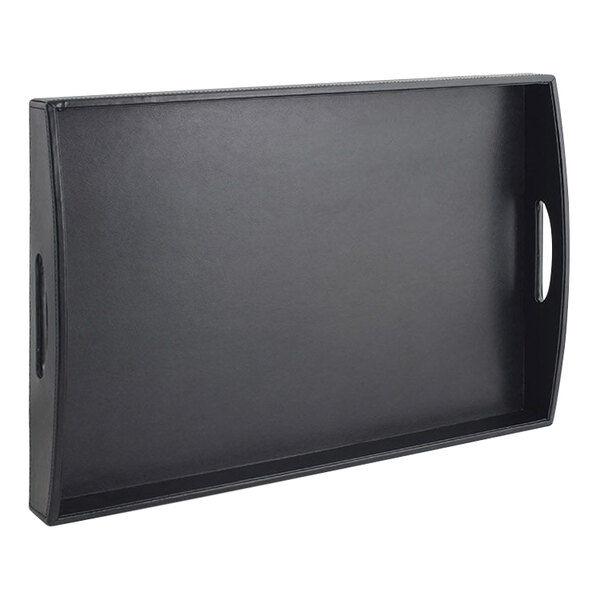 room360 London 19" x 13" Black Faux Leather Tray - 2/Case