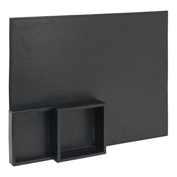 room360 London 15 1/2" x 11 3/4" Black Faux Leather Flat Tray - 4/Case