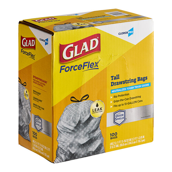 Glad® CloroxPro™ ForceFlex CLO70427 13 Gallon 0.72 Mil 23 1/2" x 25 7/ ...
