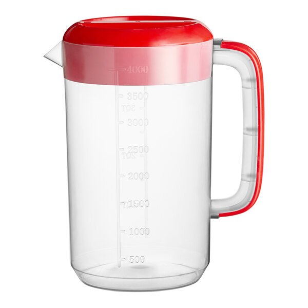Choice 1 Gallon Polypropylene Beverage Pitcher with Red Lid and Handle