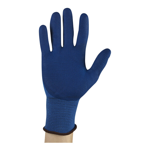 Ansell HyFlex® 11-818 Dark Blue Nylon / Spandex Knitted Gloves with Blue Palm-Coated Foam ...