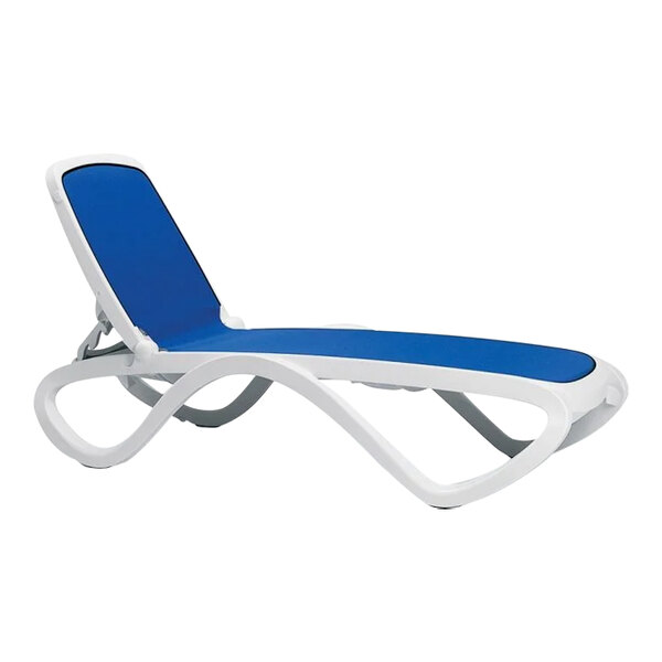 Nardi Omega White Adjustable Stackable Resin Chaise Lounge with Blue ...