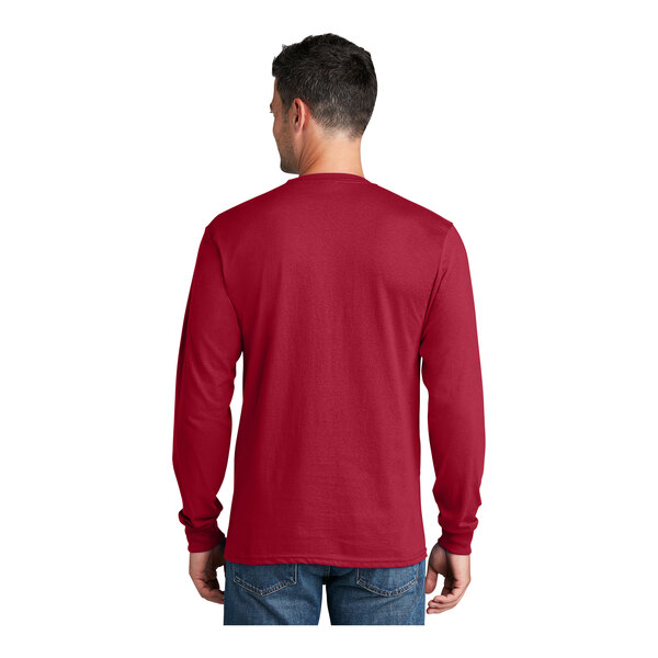 Port & Company PC54LS Unisex Customizable Red Long Sleeve T-Shirt ...