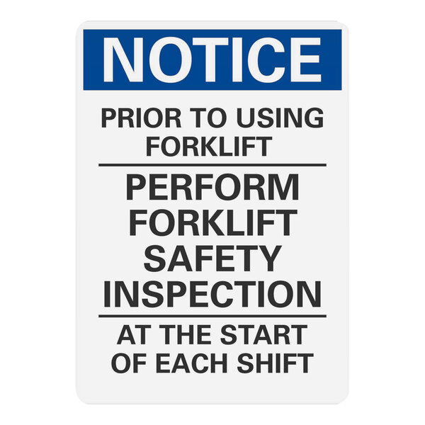 Lavex 10" x 7" Non-Reflective Plastic "Notice / Prior To Using Forklift ...