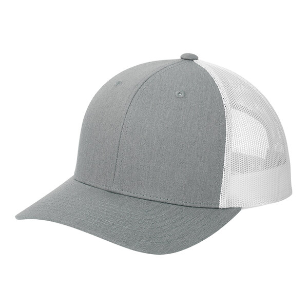 Sport-Tek STC39 Customizable Heather Gray / White 6-Panel Trucker Cap ...
