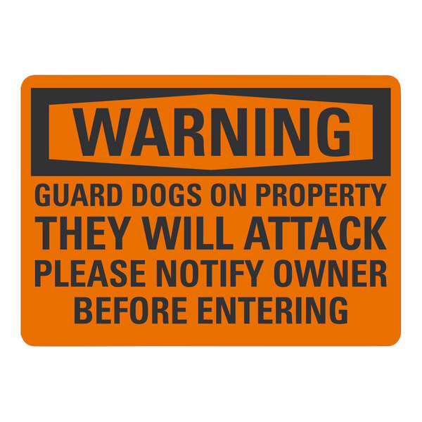 Lavex 14" x 10" Non-Reflective Adhesive Vinyl "Warning / Guard Dogs On ...