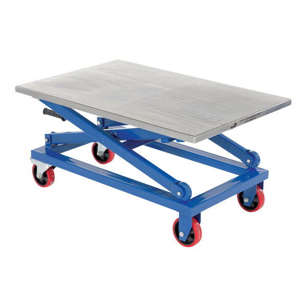 Vestil 39 1/4" x 25 1/2" Blue Steel Manual Scissor Lift Cart with 21 3/ ...