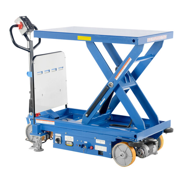 Vestil 40" x 24" Blue Steel Powered Drive / Lift Hydraulic Scissor Cart ...