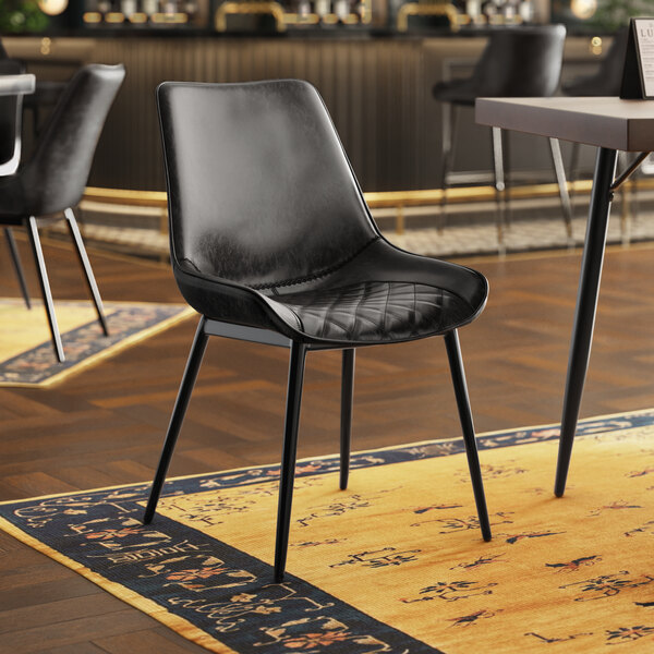 Lancaster Table & Seating Mid-Century Black Chair with Black Tufted ...