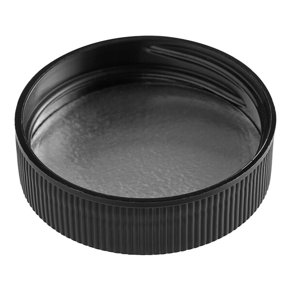 38/400 Black Ribbed Continuous Thread Lid with Induction Liner - 100/Pack