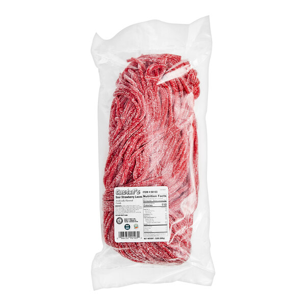 Gustaf's Sour Strawberry Licorice Laces 2 lb. - 10/Case