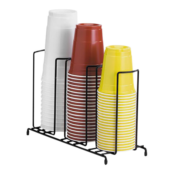 Dispense-Rite Black Wire 3-Section Countertop Cup and Lid Organizer WR-3