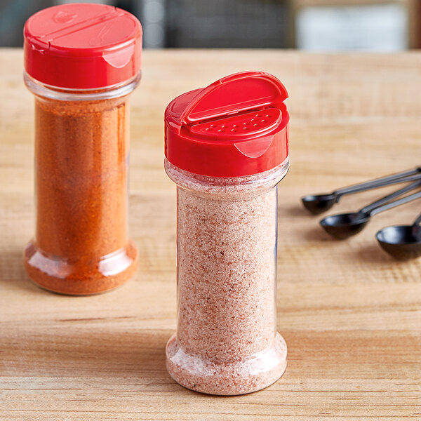 7 oz. Round Plastic Spice Container and 53/485 Red Induction-Lined Dual ...