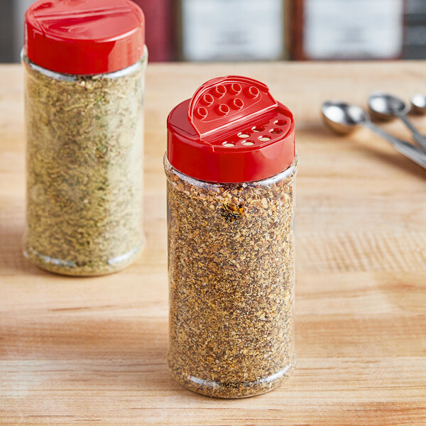 16 oz. Round Plastic Spice Container and 63/485 Red Unlined Dual ...