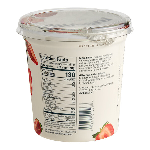 Chobani Non-Fat Strawberry Greek Yogurt 32 oz. - 6/Case