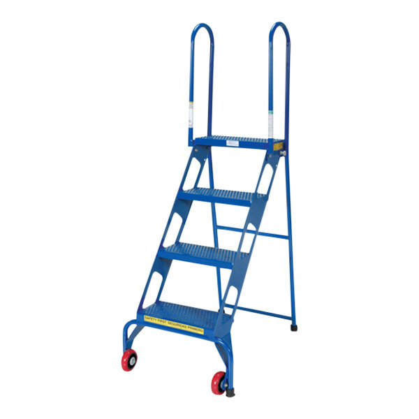 Vestil Blue Steel 4-Step Folding Ladder with Wheels FLAD-4 - 350 lb ...