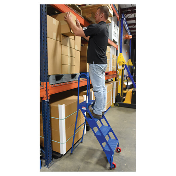 Vestil Blue Steel 4-Step Folding Ladder with Wheels FLAD-4 - 350 lb ...