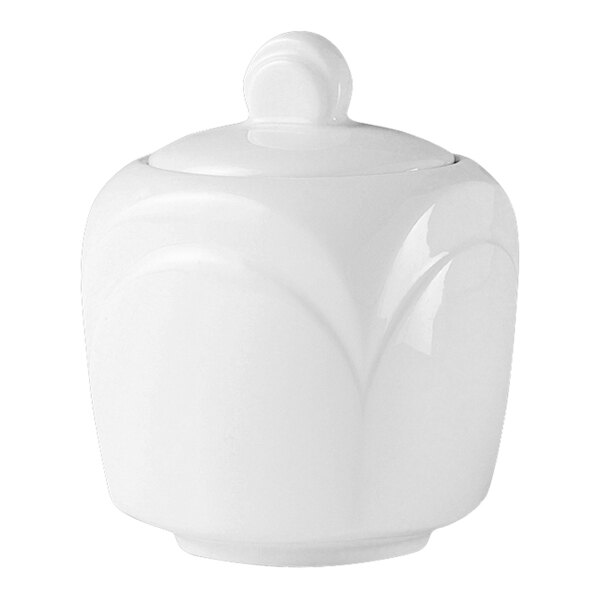 Steelite Distinction Bianco 7 oz. White Embossed Sugar Pot with Lid - 6 ...