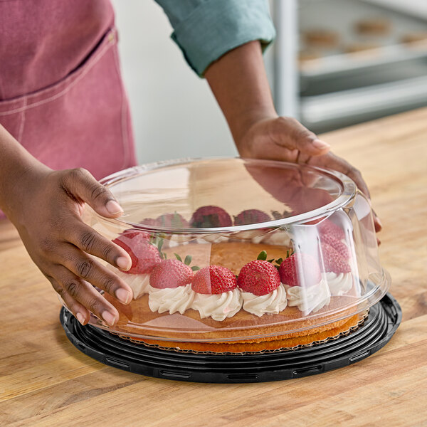 D&W Fine Pack 10" Low Dome Cake Display Container with Clear Scalloped ...