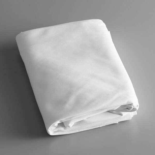 Intedge 83" Round White Seamed 50/50 Poly Cotton Blend Hemmed Tablecloth