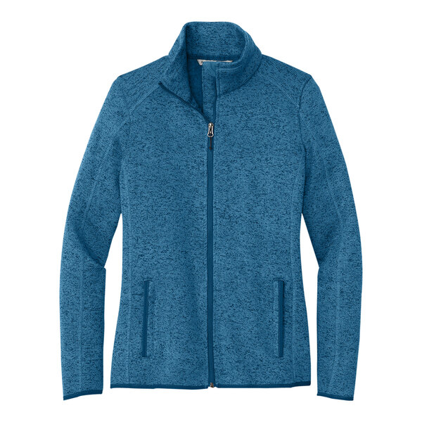 Port Authority L232 Women's Medium Blue Heather Fleece Sweater Jacket ...