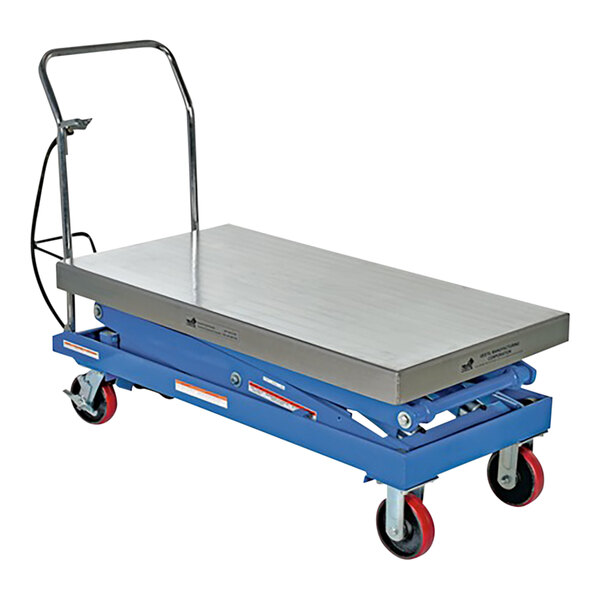 Vestil 47 1/2" x 24" Blue Steel Air / Hydraulic Scissor Lift Cart with ...