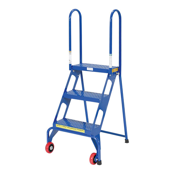 Vestil Blue Steel 3-Step Folding Ladder with Wheels FLAD-3 - 350 lb ...