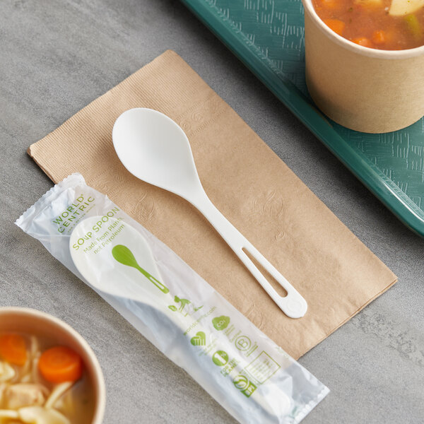 World Centric 6" Wrapped Compostable TPLA Soup Spoon - 750/Case