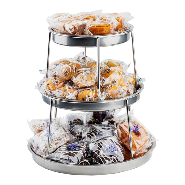 Tablecraft 13 3/4" 3-Tier Round Stainless Steel Sharing Tower