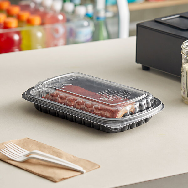 Pactiv MealMaster 10" x 7 1/8" x 2 1/8" Half Slab Black Rib Container ...