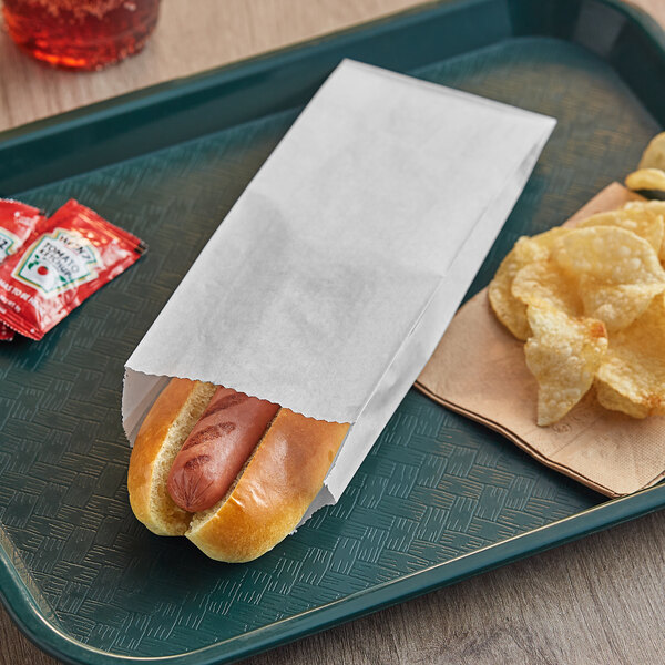 Bagcraft 3 1/2" x 1 1/2" x 8 1/2" White Grease-Resistant Hot Dog Bag ...