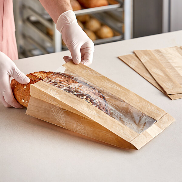 Bagcraft Dubl Wax® 8" x 3 1/2" x 12 3/4" Natural Artisan Print Bread ...