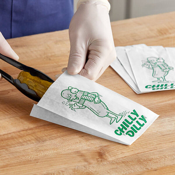 Bagcraft 3 1/2" x 1 1/2" x 6 1/2" White "Chilly Dilly" Printed Dry Wax ...