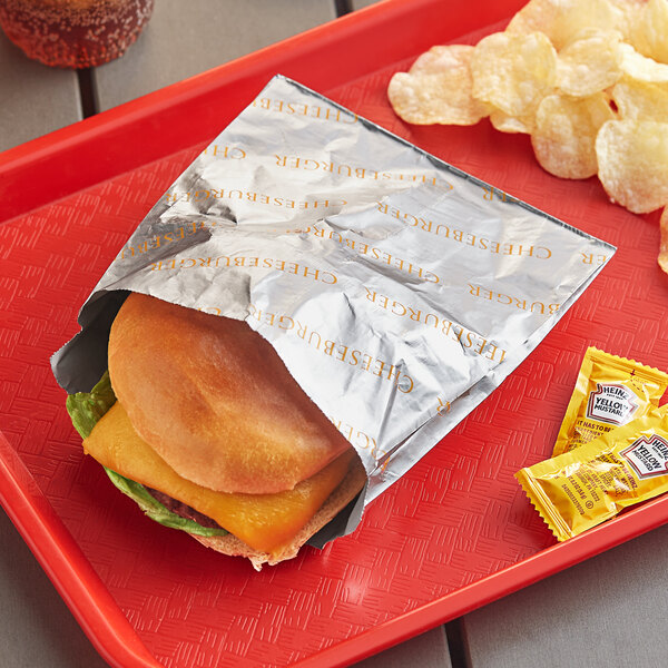 Bagcraft 6" x 3/4" x 6 1/2" Printed Foil Cheeseburger Bag - 1000/Case