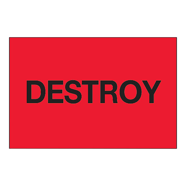 Tape Logic 2" x 3" Destroy Fluorescent Red Semi-Gloss Paper Permanent ...