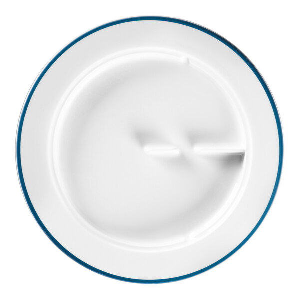 RAK Porcelain Sensate 9 1/8" White Porcelain Plate with Blue Rim - 6/Case