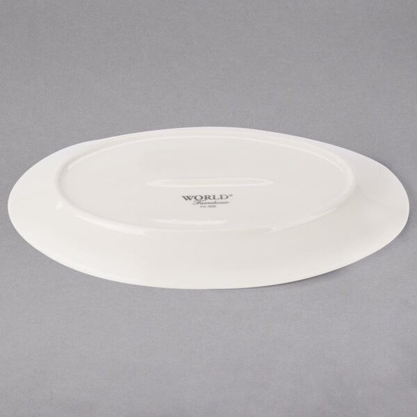 Libbey Farmhouse 12 1/2" x 9" Oval Cream Porcelain Platter - Sample