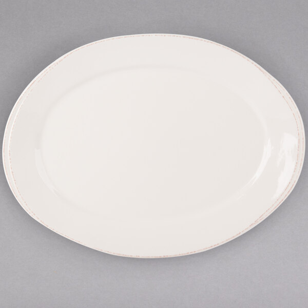 Libbey Farmhouse 13 5/8" x 10" Oval Cream Porcelain Platter - Sample
