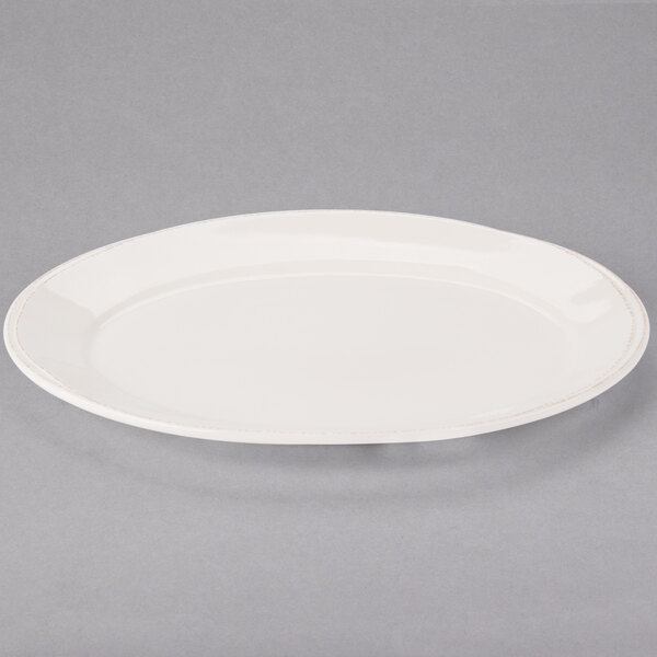 Libbey Farmhouse 13 5/8" x 10" Oval Cream Porcelain Platter - Sample