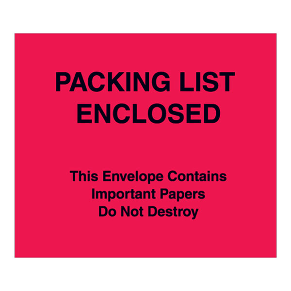 Lavex 6" x 7" 2 Mil Red Full Face Printed Paper Packing List Envelope ...