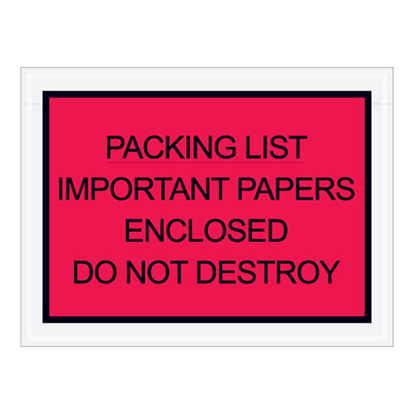 Lavex 4 1/2" x 6" 2 Mil Red Full Face Printed Polyethylene Packing List ...