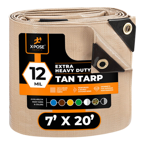 Xpose Safety 7' x 20' Tan Extra Heavy-Duty Weatherproof 12 Mil ...