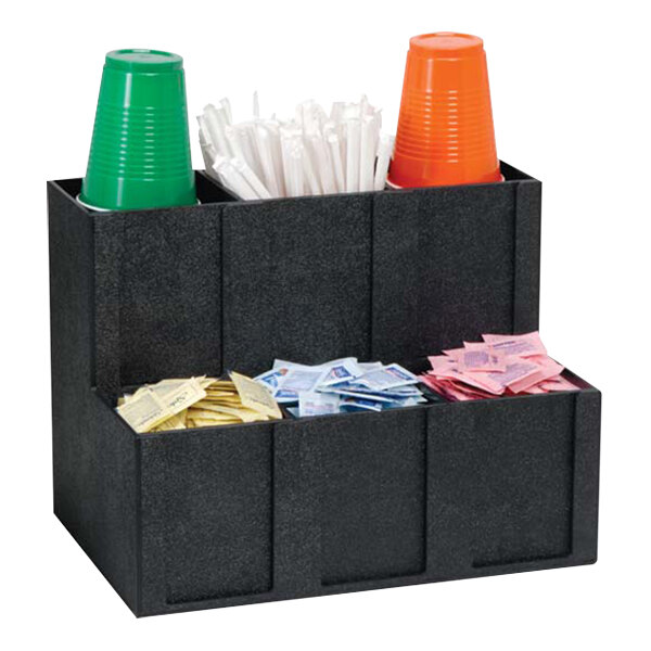 Dispense-Rite Black Polystyrene 6-Section Countertop Cup, Lid, Straw ...