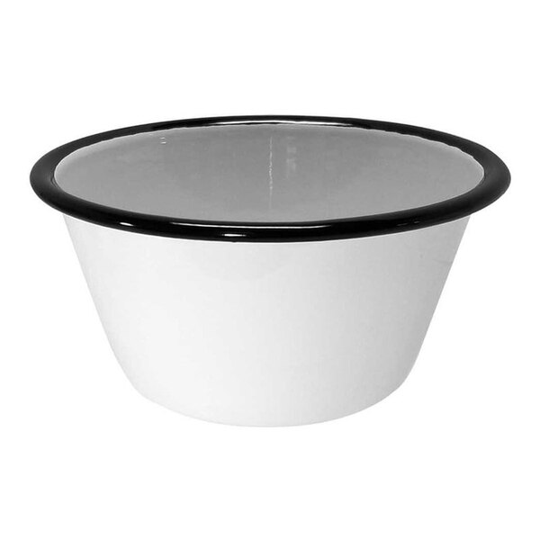 TableCraft Enamelware 14 oz. Round White Bowl with Black Rim - 10/Case